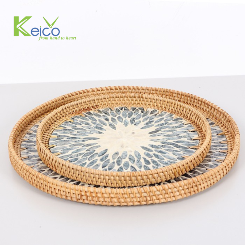 Colored rattan mix mother of pearl tray with customize size and pattern ...