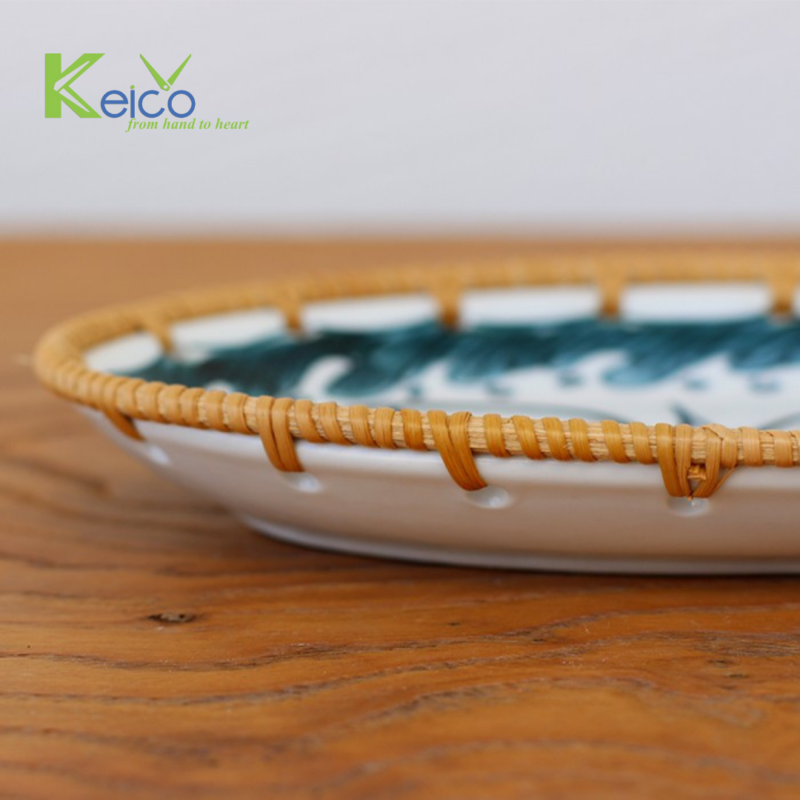 Rattan mix ceramic handmade dish with customize pattern made in Vietnam ...